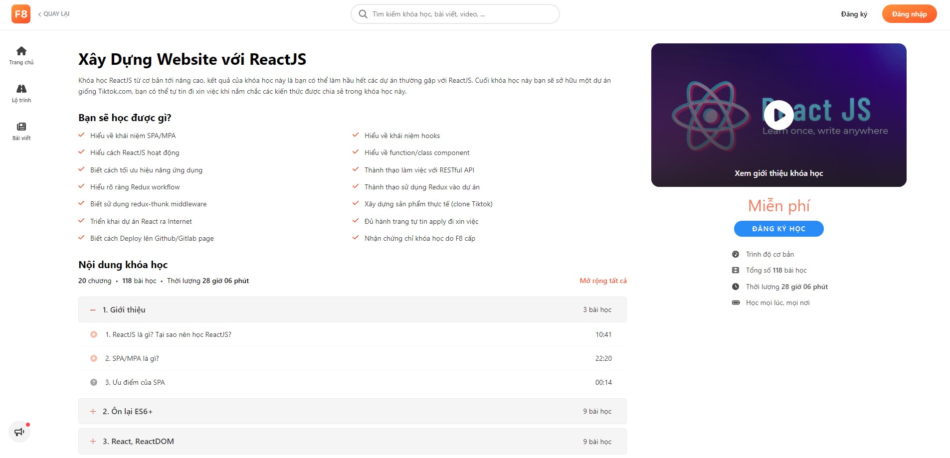 Review Khóa Học Lập Trình ReactJS Miễn Phí Từ Cơ Bản Đến Nâng Cao Tốt Nhất Hiện Nay